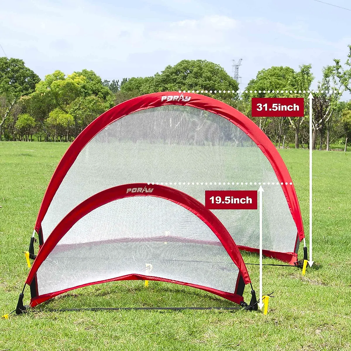 porayhut Pop up Soccer Net Soccer Goal for Kid Easy-up,Set of 2,Portable 210D Oxford with 8 Field Marker Cones & Extra Stakes,Fun for Backyard and Soccer Training Net
