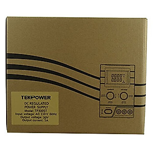 Tekpower TP3005T Variable Linear DC Power Supply, 0-30V @ 0-5A with Alligator Test Leads (110V Input)