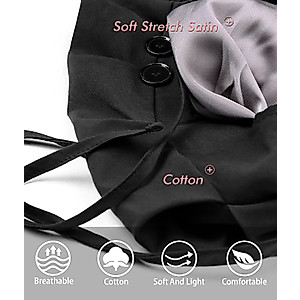 Silk Lined Work Cap with Button for Long Ponytail Hair Women Black