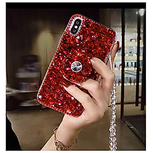 Diamond Kickstand Case for LG V20,3D Handmade Luxury Sparkle Stunning Stones with Crystal Strap Bling Diamond Glitter Case for LG V20(Red)