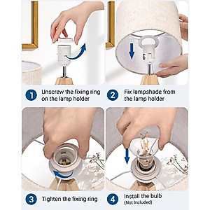 DEWENWILS Small Table Lamp, Boho Bedside Lamp with Linen Fabric Shade, Wood Tripod Nightstand Lamp for Living Room, Nursery, Bedroom, Kids Room, Side Table, 14.2 Inch, ON/Off Switch