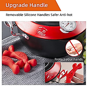 Deep Fryer Pot, Japanese Style Tempura Stainless Steel Outdoor Deep Fry Pot with Thermometer Lid Household Non-stick Frying Pot for Kitchen (Red, 12.8 * 6in 3.5 Quart)