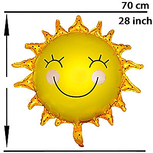Sun Smiley Face Foil Mylar Balloons Sunshine Birthday Party Balloons Sunny Wedding Anniversary Summer Theme Party Favors Decorations, 28 inch, 5 PC