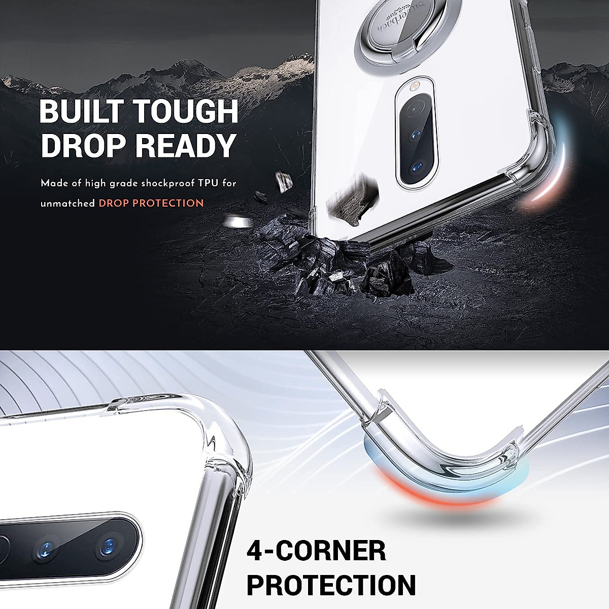 Silverback for OnePlus 8 Case Clear with Ring Kickstand, Protective Soft TPU Shock -Absorbing Bumper Shockproof Phone Case for OnePlus 8 -Clear [NOT Compatible with Verizon UW Version]