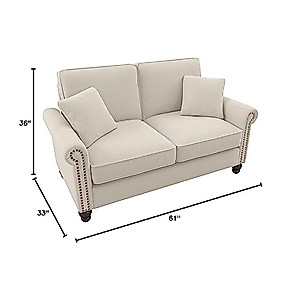 Bush Furniture Coventry Loveseat, 61W, Cream Herringbone Fabric
