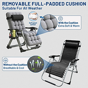 YOMIFUN Oversized Zero Gravity Chair, XL Lounge Chair 29” Width, Padded Recliner Chair W/Removable Cushion & Adj Headrest, Storage Bag, Footrest Cushion, Cup Holder, for Indoor Outdoor, Gray