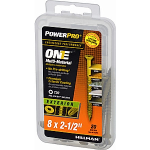 Power Pro Premium One Multi-Material Flat Head Screws, Epoxy Coated Steel, Fasten in Wood, Metal, Concrete, Drywall and Plastic, Bronze, #8 x 2-½ inches, Box of 20 Screws