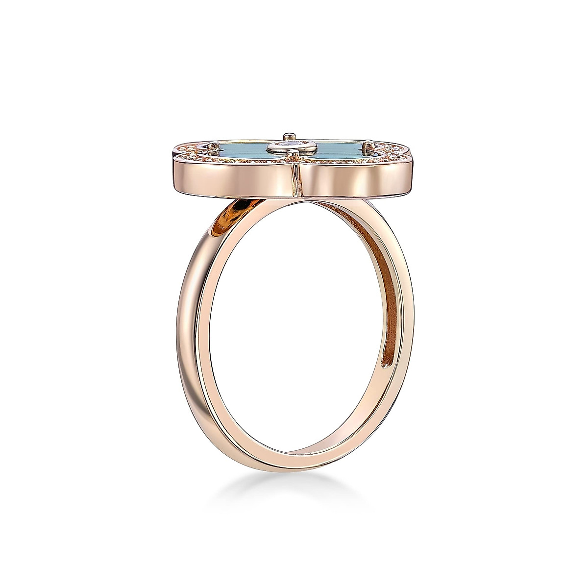 Lavari Jewelers Four Leaf Clover Flower Ring for Women - Graceful Green Malachite & Cubic Zirconia in 925 Sterling Silver - Hypoallergenic Yellow Gold Plated - Halo Statement Ring Size 6