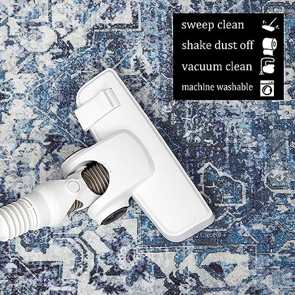 Zacoo Washable Rug Boho Rug Vintage 5x7 Area Rugs for Living Room Bedroom Dining Room Distressed Non Slip Rugs Carpet Non Shedding Oriental Rug, Blue