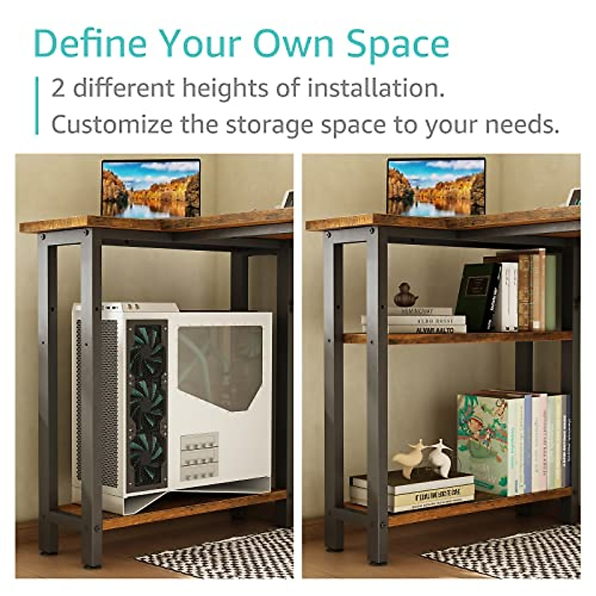 Lufeiya Small L Shaped Desk with Power Outlet Shelves, 40 Inch Corner Desk for Small Space Home Office, L-Shaped Computer Desk PC Desks with Charging Station, Rustic Brown