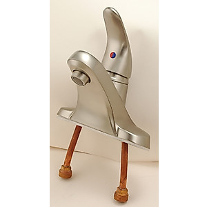 4" Single Handle Bathroom Commercial Lavatory Centerset Faucet with Matching Pop-Up Drain, Brass Built in Satin Nickel Finish, Washerless - by Plumb USA