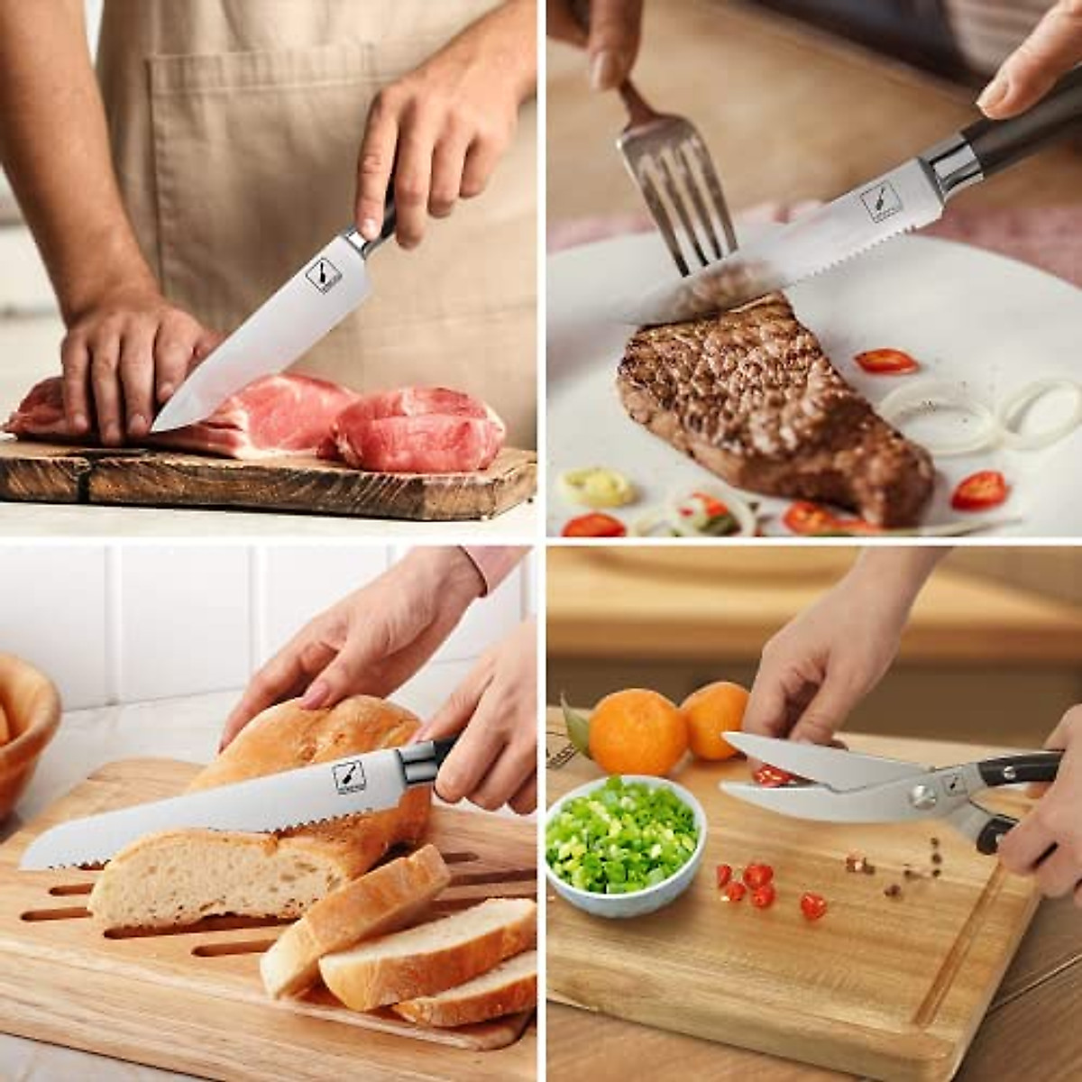 imarku Knife Set with Block, Cutting Board and Cleaver - Stainless Steel Kitchen Knife Set with Sharpener - Chef Knife Sets for Kitchen with Block - Set of 11