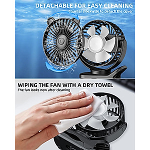 KIDEE Portable Clip on Fan, Small Desk Fan Battery Operated, 360° Rotation, Cute Design, 3 Speed, Mini Table Fan USB Rechargeable, Personal Cooling Baby Stroller Fan for Home Office Outdoor Travel