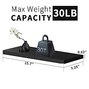 OYUGET Black Floating Shelves, 15.7 Inch Rustic White Wall Shelves, Wood Shelves for Wall Storage Decor, Farmhouse Wall Mounted Shelves for Bedroom Bathroom Living Room Kitchen Set of 4