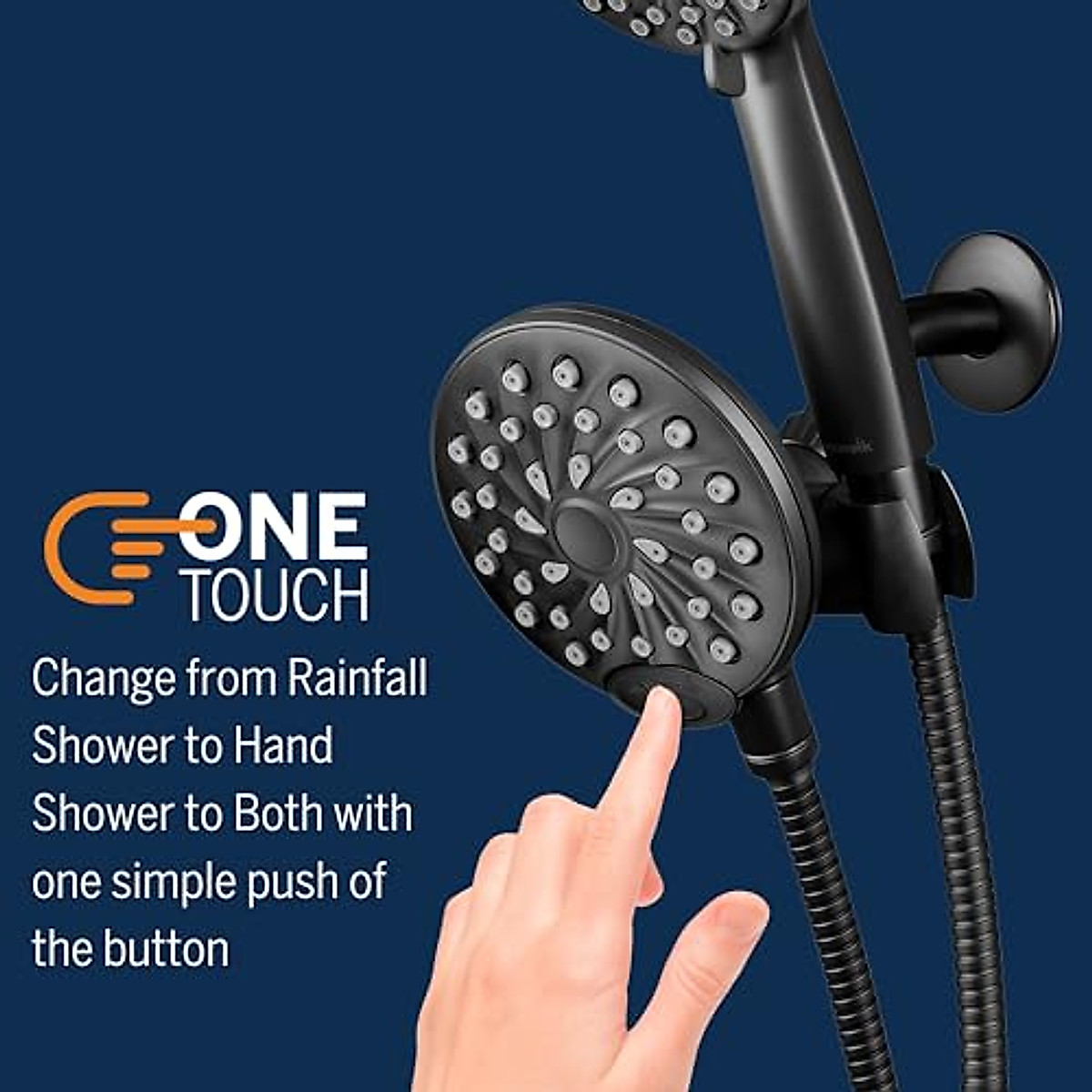 Waterpik One-Touch Dual 2-in-1 Shower System With Rain Shower Head and 7-Mode Hand Held Shower Head, Matte Black XPB-135E-765ME