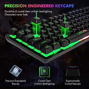 CHONCHOW White Rainbow LED , USB Wired Small Compact White Gaming Keyboard with Rainbow Backlight, 87-Key Mechanical Feeling for PC Laptop Xbox PS4 PS5