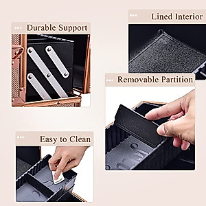 Joligrace Makeup Train Case Professional - 13.5 Inch Portable Artist Lockable Aluminum Cosmetic Organizer Storage Box with 4 Adjustable Dividers Trays 2 Locks and Shoulder Strap Rose Gold