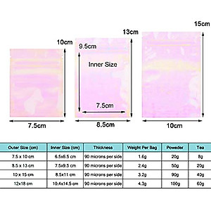Resealable Holographic Pink Clear Zipper Packaging Bag 100 Pack for Food Storage, Eyelash, Jewelry, small business, small products (Holographic Clear4x6'' (10 x 15 cm)
