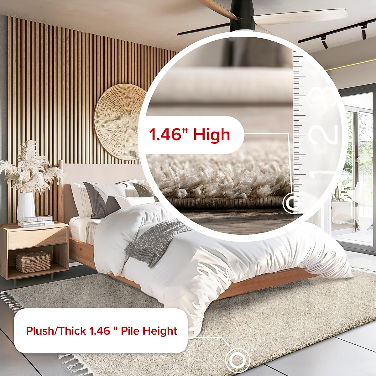 NULOOM Neva Modern Tasseled Shag Area Rug, 8' Square, Beige