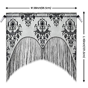 ZeeDix 2 Pcs Halloween Lace Bat Window Curtain- Black Fireplace Mantles Scarf, Door Curtain and for Halloween Home Party Decorations, Halloween Party Supplies