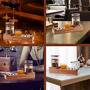 OTAKOKIT Cigar Humidor and Cigar Ashtray Set With Whiskey Coasters, Acrylic Cigar Jar, Humidifier, Drawer, Cigar Holder and Cigar Cutter, Cigar Accessories Decor, Personalized Cigar Gifts for Men