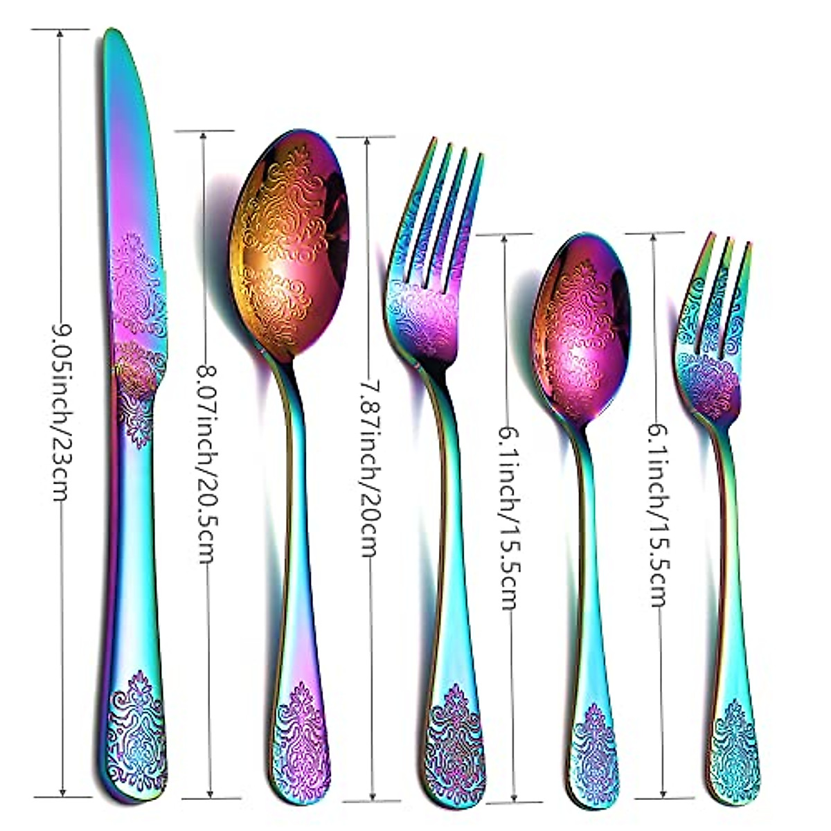 20 Pcs rainbow Silverware Set, Flatware Cutlery Set, Stainless Steel Tableware Eating Utensils, Colorful Silverware Set for 4, Knives Spoons Forks, Mirror Finish and Dishwasher Safe,Flower handle