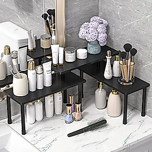 JayRex Bathroom Organizer Countertop Counter 2 Tier Kitchen Corner Counter Shelf Separable for Multiple Use