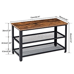 IBUYKE Industrial Shoe Rack, Shoe Bench, for 6-8 Pairs, 3-Tier Storage Organiser with Seat and Shelf, for Entryway, Living Room, Hallway, Steel Frame, Accent Furniture, TMJ004H