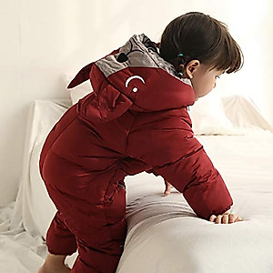 Fairy Baby Infant Baby Snowsuit Toddler One Piece Romper Hooded Jumpsuit Winter Coat Warm Outwear Kids Girls Boy 3T (WineRed)
