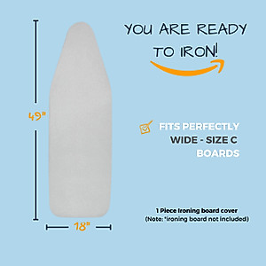 SAVUK Ironing Board Cover and Pad Standard Size 18x49 inch,Large Extra Wide, Adjustable Elastic Edge Fit, Extra Thick, Heat Reflective, Non Stick Scorch and Stain Resistant (18" X 49", Silver)