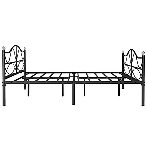 VECELO Full Size Bed Frame Metal Mattress Foundation,Platform Bed with Box Spring Replacement Headboard, Deluxe Crystal Ball Stylish,Matte Black