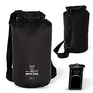 Wise Owl Outfitters Waterproof Dry Bag Backpack - Thick, Durable Water Bag for Kayaking, Camping, Boating, Beach and Outdoor Water Sports - Black, 5L