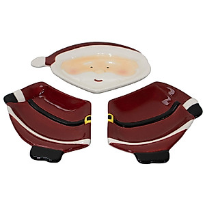 Christmas Themed Red Santa Ceramic 3-Section Server