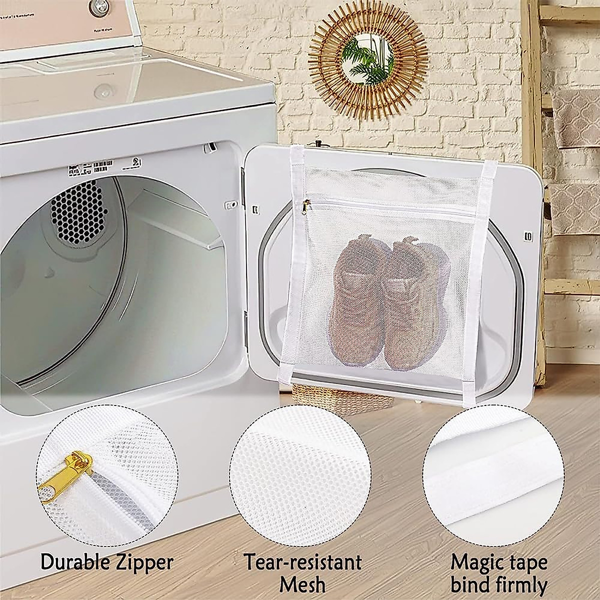 KASCLINO Sneaker Washing Machine Bag, Laundry Dryering Net Bag for Shoes Portable Sneaker Mesh Washing Bag with Elastic Strap Zip Closure for Boost Slipper Shoes