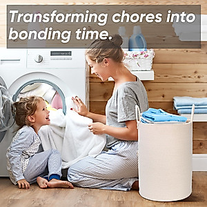 HuggableZest Large Hamper Storage Basket - Comprehensive Storage for Blankets, Toys, Books, Baby Gear, Laundry, Comforter Cushions, Pillows, Towels, Shoes, 15x15x20 inch,Tall, Off White