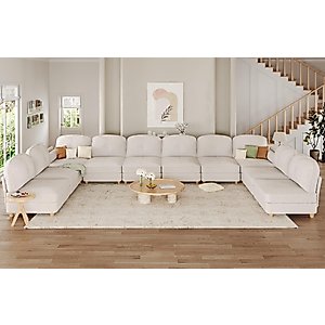 LLappuil Oversized Sectional Couch with Storage, Extra Large U Shaped Sofa Set with Reversible Chaise,113.5 Inch Width, 10 Seat Modular Sofa Sectional for Living Room, Off White, Teddy Velvet