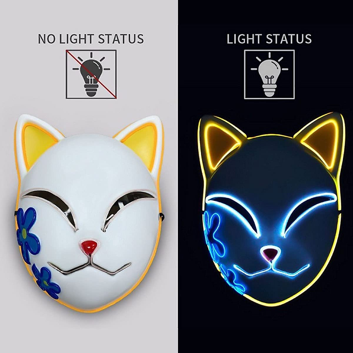 LTFUNPN Demon Killer Mask-Christmas Props Decoration Party Costume Horror Mask, Japanese Anime Cosplay Costume Ghost Blade Mask(Yellow)