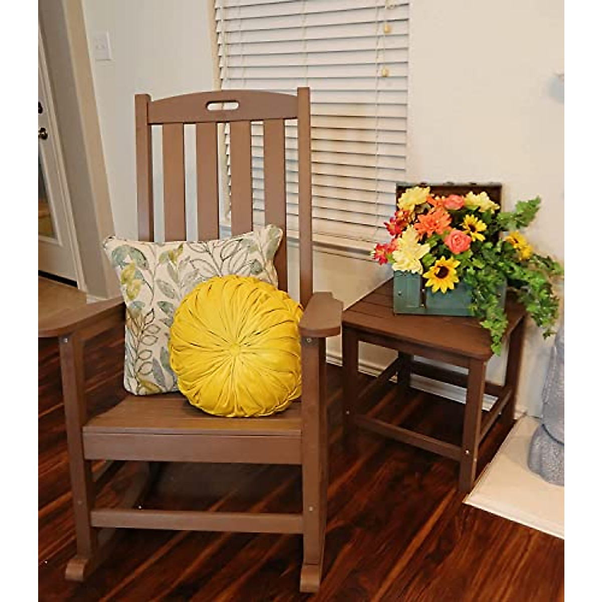 Cecarol Patio Oversized Rocking Chair Outdoor, Weather Resistant, Low Maintenance, High Back Front Porch Rocker Chairs 385lbs Support Poly Lumber Rocker, Wood-Like Plastic Chair, Coffee-PRC01