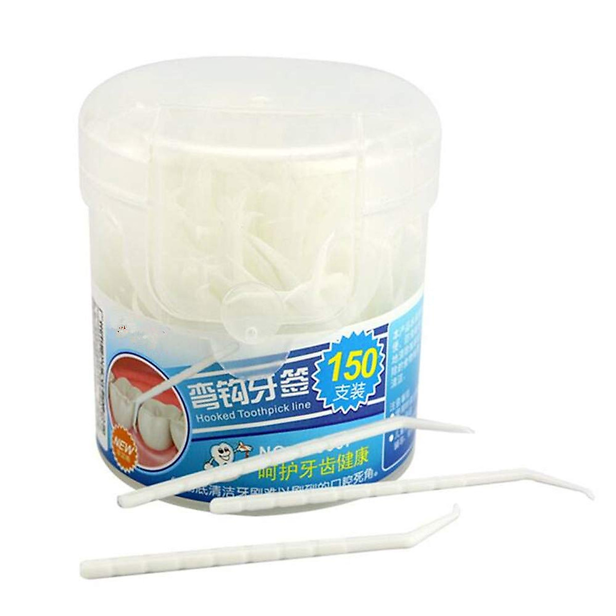 Plastic Household Teeth Cleaning Tool Curved Hook Toothpicks White (300PCS)