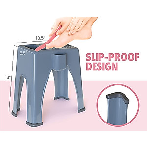 Skywin Shower Shaving Foot Rest - Plastic Shower Stool for Shaving Legs, 3 Pockets Hold Shaving Essentials, 9.27 x 7 x 10 inches (Grey)