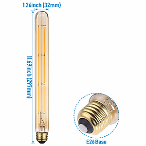 TORCHSTAR LED Vintage Filament Bulb T300, 9W 11.69Inch Long Tubular Edison Light Bulbs, E26 Base, Dimmable T10 Filament Decorative Bulb for Wall Lamp, Amber Glass, 2000K Soft Warm, ETL/FCC, Pack of 4
