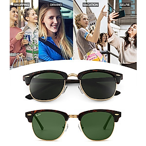 Pro Acme Semi-Rimless Frame Square Sunglasses for Men Women 100% Real Glass Lens(Tortoise Gold Frame G15)