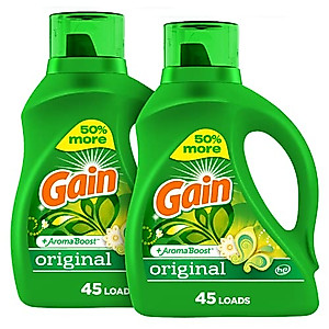 Gain Laundry Detergent Liquid Soap Plus Aroma Boost, Original Scent, He Compatible, 90 Loads Total, 65 Fl Oz (Pack Of 2)