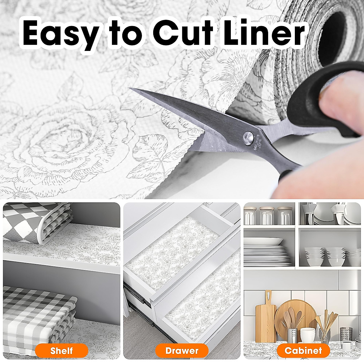 Gopas Drawer and Shelf Liner for Kitchen Cabinets Non-Adhesive, Non-Slip Cabinet Liner Shelf Paper Strong Grip Waterproof Easy to Clean for Kitchen Shelves Cupboard, Flower,12IN X 10FT