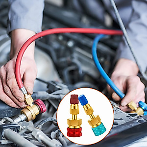 Quick Couplers Kit, R1234YF to R134A Conversion Kit, Blue and Red High Low Side R1234YF Adapters Hose Fitting Connectors for R1234YF Car Air Conditioning System Evacuation Recharging