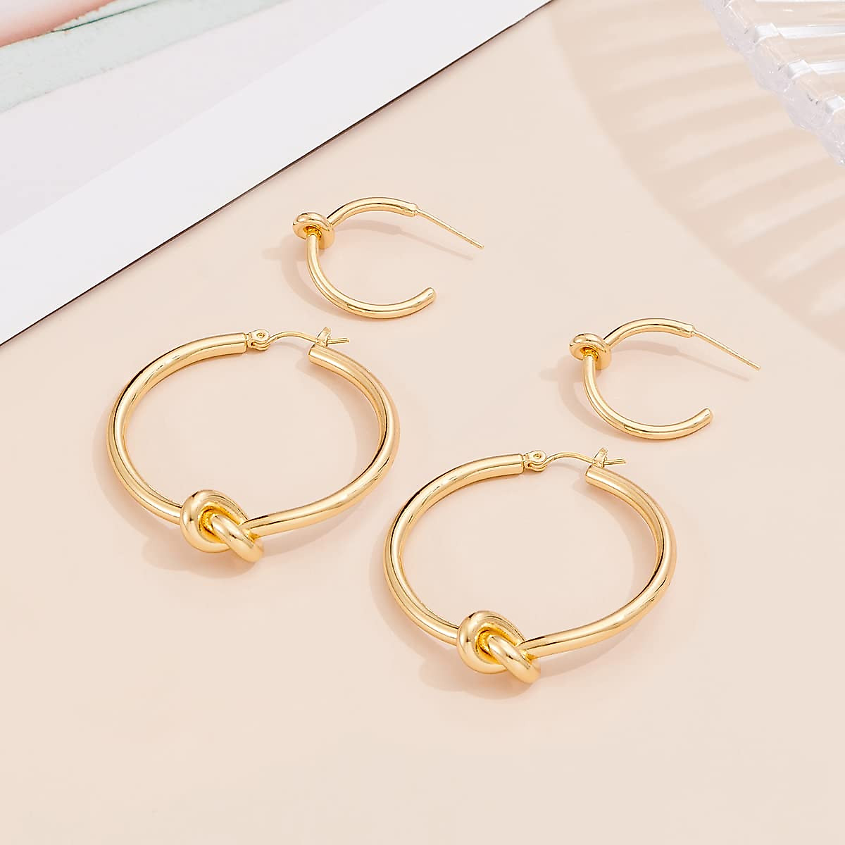 Large Gold Knot Hoop Earrings for Women Statement 18K Gold Hoop Earrings Lightweight Hoops Trendy Gold Hoops Fashion Jewelry