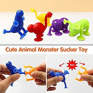 Bath Toy Set- 16 Pcs Slicone Sucker Toys for Kids, Sensory Toys for 3 4 5 6 7 Year Old Boys Girls Stress Release Toys Travel Toys, Suitable for Interactive Toys, Suitable for Parties, Bathrooms