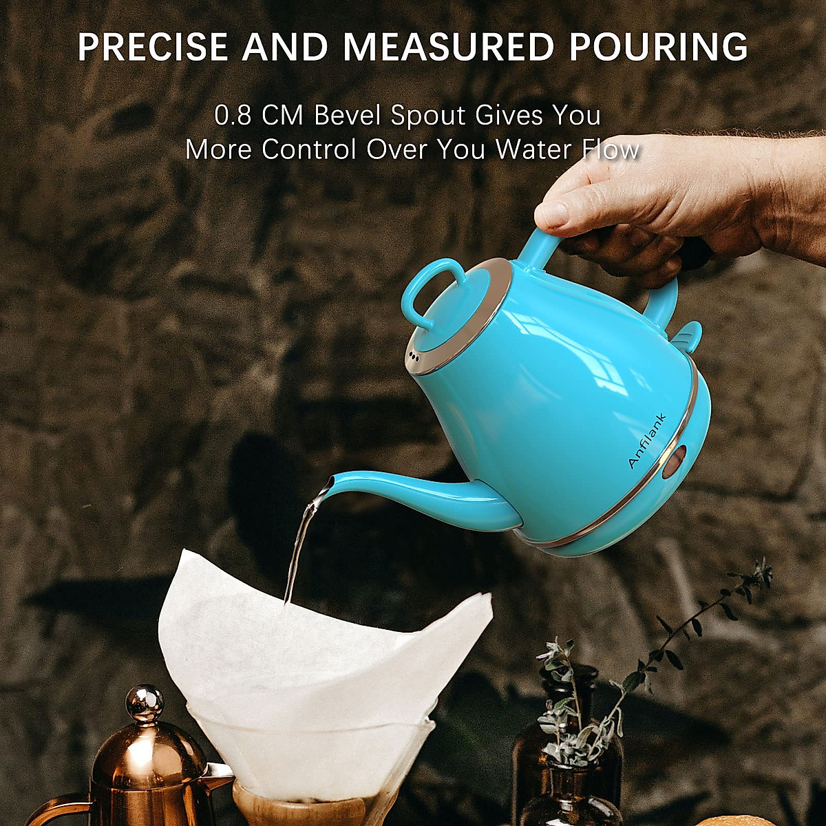 Anfilank Gooseneck Electric Kettle(1.0L), 100% Stainless Steel BPA Free Classic Pour Over Coffee Kettle, Electric Teapot with Auto Shut & Boil Dry Protection,1500 Watt Quick Heating-Turquoise Blue