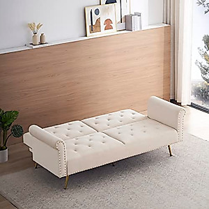 Eafurn Futon Couch Bed Sleeper Loveseat, Convertible Folding Sofa with Armrest, Adjustable Backrest, Modern 2 Seater Upholstered Love Seat Sofa & Couch for Small Space, Living Room
