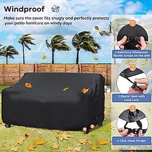 Outdoor Furniture Covers Waterproof, Gorpche 3-seater Outdoor Sofa Cover, Heavy Duty Lawn Patio Furniture Covers with Upgrade Fastener Windproof Buckle Straps, Outdoor Couch Cover - 60"W x 34"D x 30"H